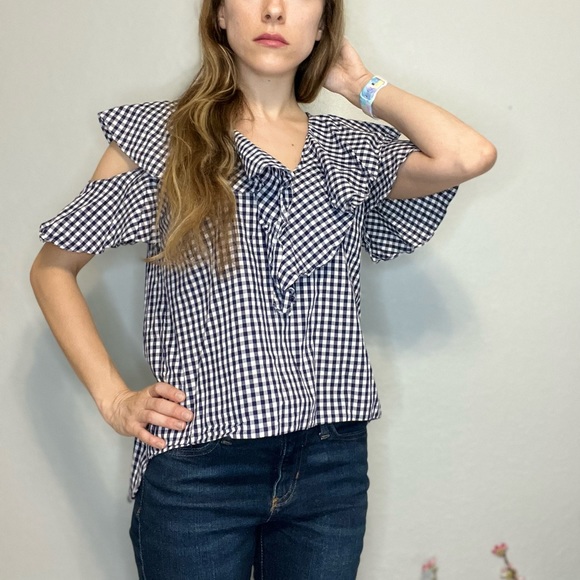 Amanda Uprichard | Tops | Amanda Uprichard Maddox Cold Shoulder Gingham Ruffle Blouse | Poshmark